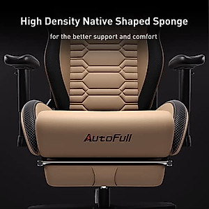 AutoFull C3 Gaming Chair Office Chair PC Chair with Ergonomics Lumbar Support, Racing Style PU Leather High Back Adjustable Swivel Task Chair with Footrest (Brown)