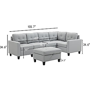 UBGO Sectional, Living Room Furniture Set,L-Shaped Modular Sofas with Left & Right Arm, Corner Chair, Ottomans Table,Extra Wide Chaise Lounge Couch for Home, Apartment (Gray)