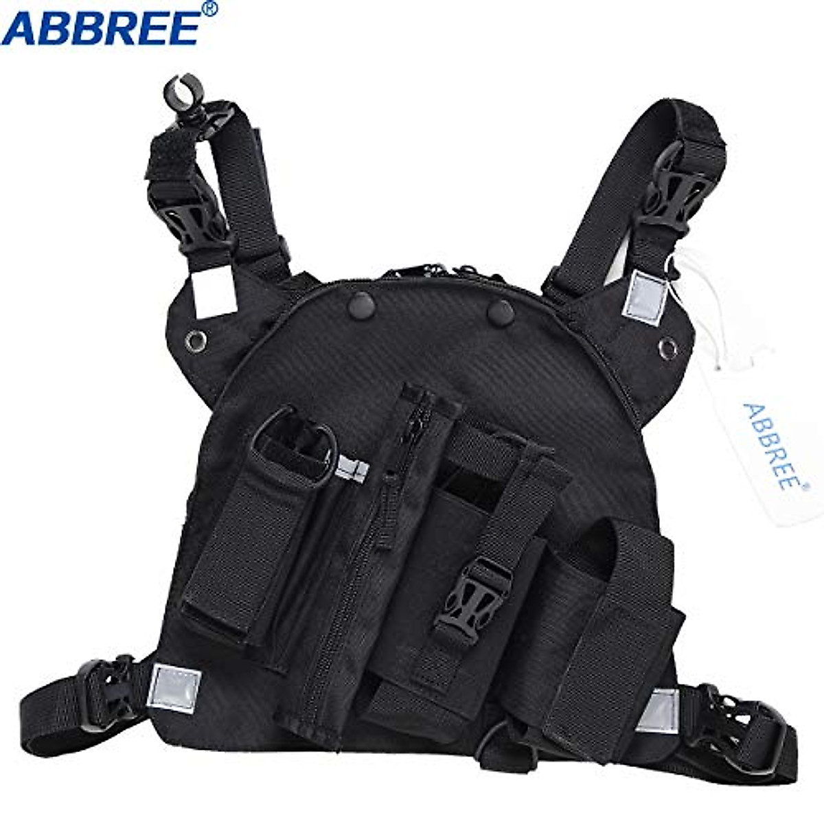 ABBREE Chest Harness Front Pack Pouch Holster Vest Rig for Baofeng UV-5R BF-F8HP UV-82 TYT Ham Two Way Radio (Rescue Essentials) (Reflective Black)