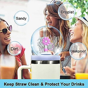 10pcs Flower Straw Topper Fitting for Stanley Straw Covers, Silicone Straw Covers Cap for All 9-10mm Straws, Reusable Straw Covers Compatible for Stanley 30&40 Oz, Straw Toppers Suited for Stanley Cup