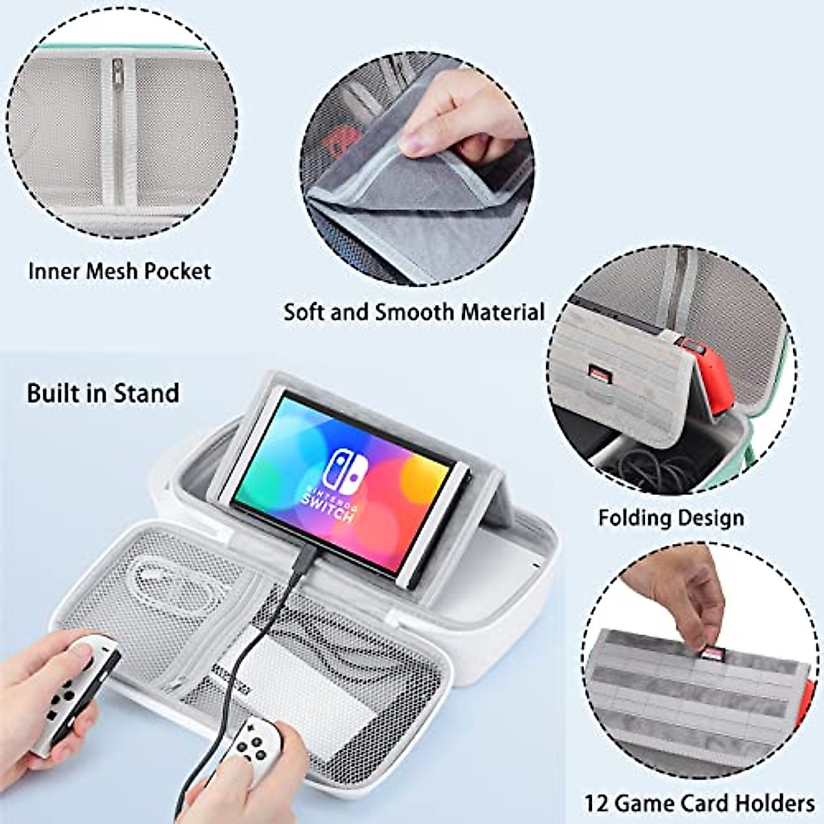 Green Cat Paw Carrying Storage Case for Nintendo Switch/Switch OLED Model, Portable Travel All Protective Hard Messenger Bag Soft Lining for Switch Console, Pro Controller, Accessories.