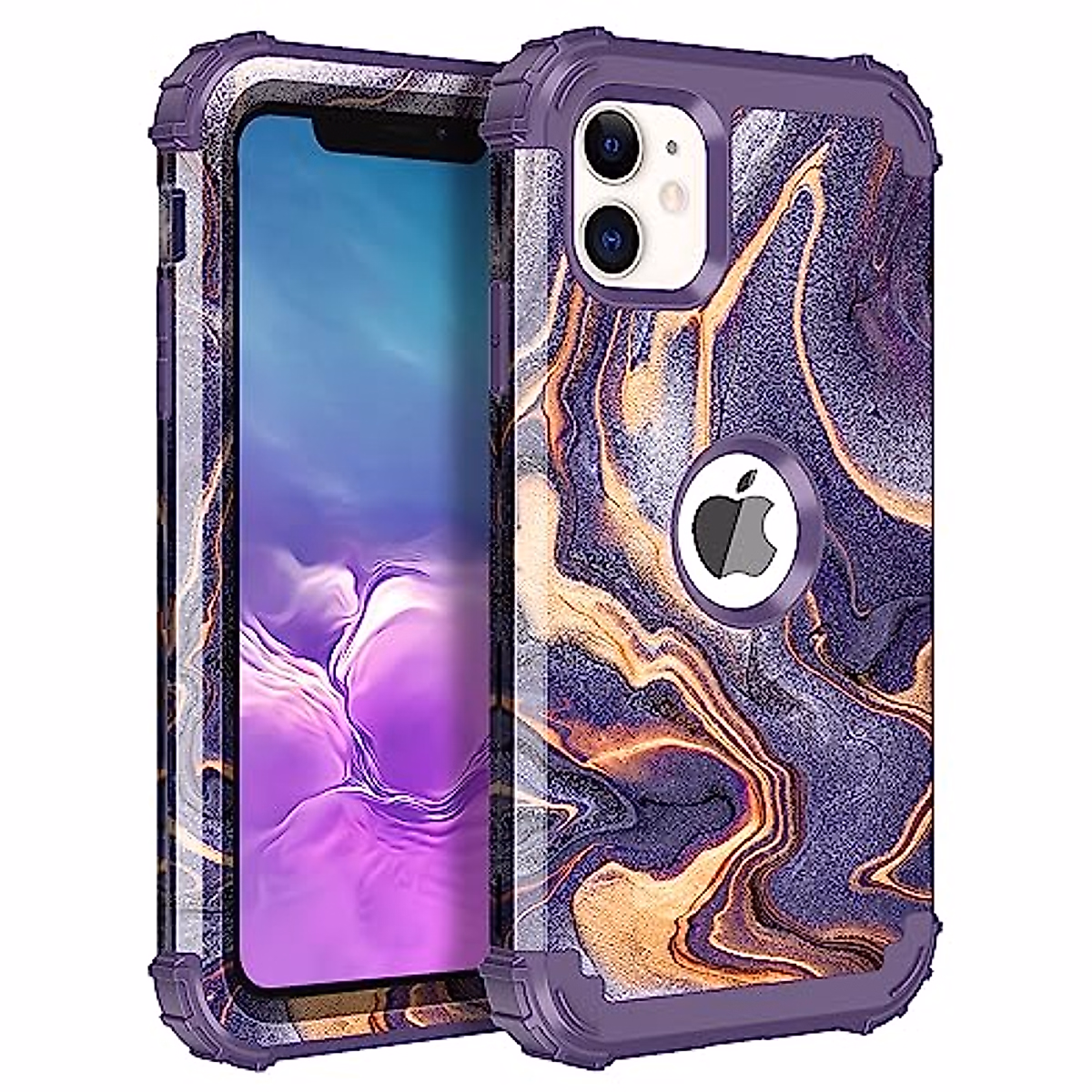 LONTECT for iPhone 11 Case Marble Shockproof Heavy Duty Rugged Durable Protective Cover Girls Women Case for Apple iPhone 11 6.1 Inch, Cobalt Purple