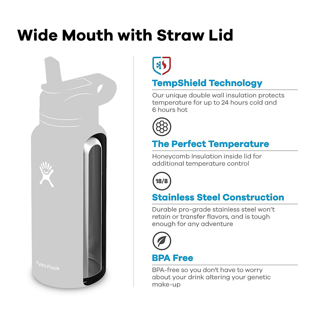 Hydro Flask 32 oz Wide Mouth with Straw Lid Stainless Steel Reusable Water Bottle Clementine - Vacuum Insulated, Dishwasher Safe, BPA-Free, Non-Toxic