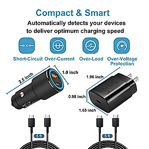 Samsung 25W Super Fast Charger Kit,PD USB C Charger Fast Charging Block/Car Adapter with 2X C to C Cord(5ft) for Samsung Galaxy S23/S22/S21/S20/Plus/Ultra/Note 20/Z Fold 3