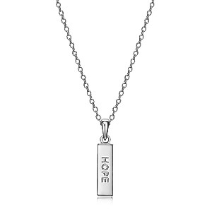 MORGAN & PAIGE Dainty .925 Sterling Silver Hope Vertical Bar Engraved Sentiment Pendant Necklace for Women, 16" Cable Chain and 2" Extender, Jewelry Gift for Her