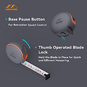 JIMIHOME Household Tool Essential 12 Ft. Tape Measure 3.5 m Metric Imperial Wear Corrosion Resistant Nylon-Coating Impact-Resistant Retraction Speed Control Blade Lock True Zero Belt Clip Wrist Strap