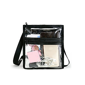 BeeGreen Black Clear Bag Stadium Approved Small Clear Purse with Extra Pocket for Women & Men,Clear Crossbody Purse for Concert, Sporting Events,Clear Messenger Bag w Long Strap for College Gift