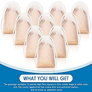 Shappy 12 Pieces Small Aquarium Filter Bags 150 Micra Fine Filter Media Bags High Flow Nylon Mesh Bags with Drawstring for Fish Tank Fine Resins Filter Activated Carbon Fresh or Saltwater