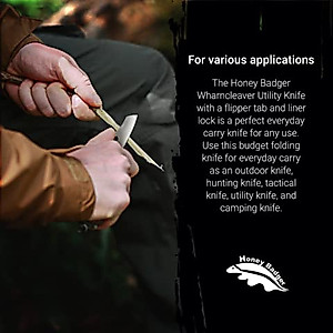 Western Active Honey Badger Knife - Flipper Wharncleaver Pocket Knife, EDC Knife, Hunting Knife with 3.6" Steel Blade, Nylon+Glass Fiber Handle, & Reversible Pocket Clip, 4.0oz, Large Tan HB1032