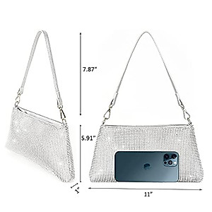 Valleycomfy Bling Evening Clutch Bag for Women Bridesmaid Lady Girl Bride Glitter Rhinestone Purse For Prom Cocktail Party Wedding Engagement, Silver