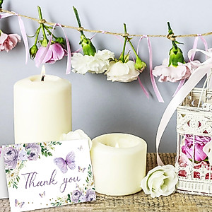 Whaline 24Pcs Floral Butterfly Thank You Cards Purple Flower Greeting Cards with Envelope Stickers Spring Watercolor Blank Note Cards for Birthday Wedding Baby Shower Bridal Shower, 4 x 6 Inch