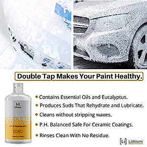 Lithium Double Tap Car Wash Shampoo is An Extremely Unique Blend of PH Balanced Cleaning Soap, Essential Oils, and Eucalyptus. A Combination That Lubricates, While It Cleans and Rehydrates, your Paint With Every Wash. Incredible With 5 Gallon Buckets, Pre
