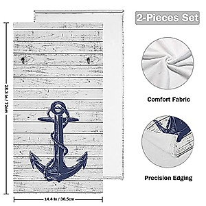 Nautical Sea Anchor Hand Towel Navy Blue Ship Boat Face Towel Set of 2, for Bathroom Kitchen Adult Man, Labor Day Columbus Day Gift
