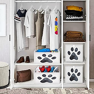 ALAZA Black Dog Paw Print on White 11 Inch Cube Storage Bin Organizer Foldable Basket for Closet Cabinet Shelf Office