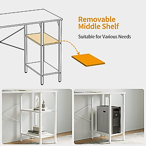 CubiCubi Small Computer Desk, 35 Inch Home Office Desk with Storage Shelves, Study Writing Desk, White