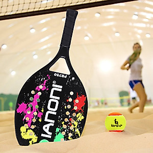 IANONI Beach Tennis Racket, Carbon Fiber Grit Face with EVA Memory Foam Core Beach Tennis Racket (Black)