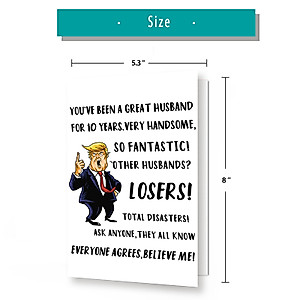 BENNLOOS Romantic 10th Anniversary Card for Husband, Funny 10 Year Anniversary Cards Gifts for Husband, Humorous Trump Tenth Anniversary Card for Him, You've Been A Great Husband for 10 Years