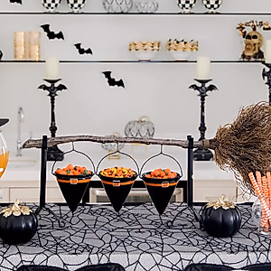 JHLIA Halloween Broomstick Snack Bowl Stand with Removable Basket Organizer, Witch Broom Fruit Baskets Holder Party Bowl, Candy, Dessert Salad, Creative Christmas Decorations Wedding Party Decor (A)