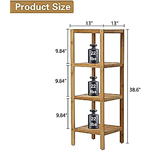 buenotoys 100% Bamboo Bathroom Shelf Corner Shelf Narrow Shelving Unit - Storage Rack Organizer, Plant Stand for Bathroom Kitchen Living Room (4-Tier)