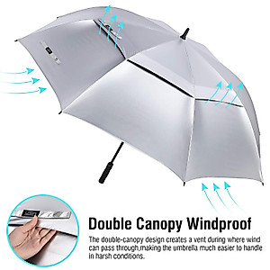 G4Free 72 Inch Huge Golf Umbrella UV Protection Auto Open Windproof Umbrella Oversized Extra Large Vented Double Canopy for Family (Silver/Blue)