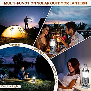 Camping Lanterns with Fan,Solar Camping Fan Charging for Phone, Rechargeable LED Lanterns Camping Fans for Tents Power Outage Hurricanes Camping Gear(Silver)
