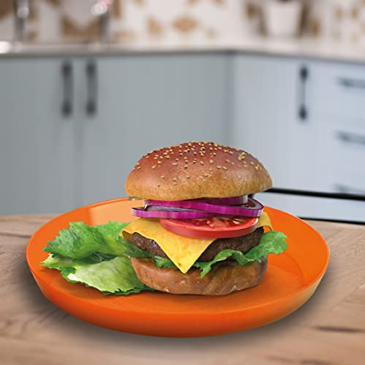 PLASKIDY Kids Plates Set of 12 Toddler Plastic Plates - BPA FREE Microwave and Dishwasher Safe Reusable Plastic Children's Plates Brightly Colored 7 Inch Dinner Plates