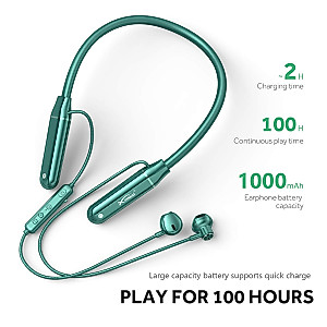 Wireless Neckband Headphones Bluetooth Neckband Headsets 100 H Playtime/360 Days Standby,Neckband Headphones Built-in Mic Sports Noise Cancelling for Help Sleep/Audio Books/Video Conference (green)