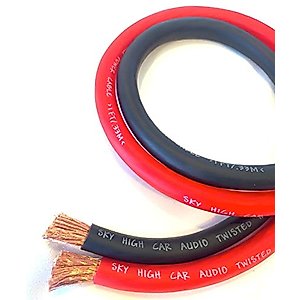 20 ft OFC 1/0 Gauge Oversized 10' RED & 10' Black Power Ground Wire Sky High Car