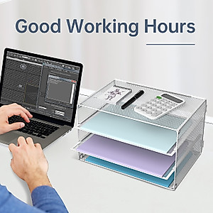 DALTACK 3 Tier Letter Tray Paper Organizer Mesh Metal Desk File Organizer for Home & Office, White