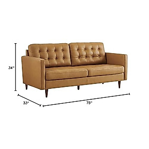 Modway Exalt Modern Style Tufted Vegan Leather Sofa in Tan Finish