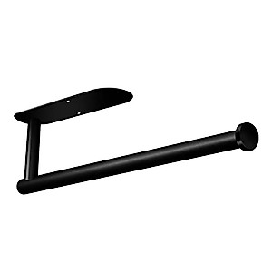 MACAJICHO Paper Towel Holder Under Cabinet, Adhesive Paper Towel Holder, Stainless Steel Hanging Paper Towel Rack Stick on Wall for Bathroom, Kitchen, Cabinets 13 inch (1pc, Black)