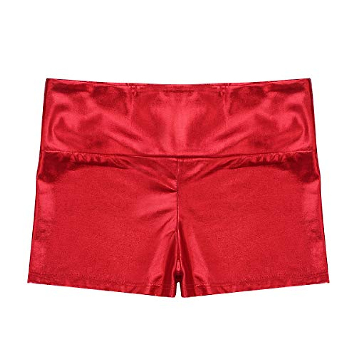 ACSUSS Kids Girls Shiny Metallic High Waist Shorts Gymnastics Ballet Dance Yoga Sports Shorts Hot Pants Dancewear Red 10