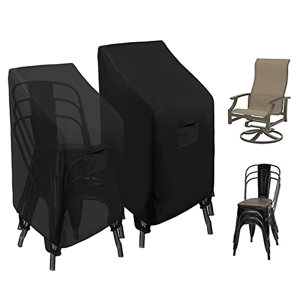 WOMACO Stackable Patio Chair Cover 2 Pack Waterproof Outdoor Stacking High Back Chair Cover Water Resistant Outside Furniture Tall Chair Protector (2 Pack - 29.5" L X 29.5" W X 47" H, Black)