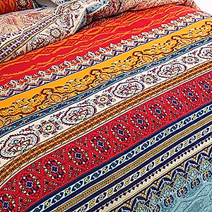 Bohemain Comforter Set Queen, Reversible Boho Down Alternative Comforter Set for All Seasons, 3 Pieces (1 Solid Comforter + 2 Pillow Shams), Soft Microfiber Bedding 90'' x 90"