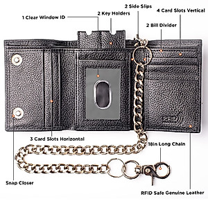 Juzar Tapal Collection Mens Wallets Black Trifold Rfid Protection Trifold Wallet Trifold Wallets For Men Men Wallet Leather Real Leather Wallets Biker Chain For Men