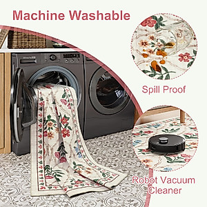 LIVEBOX Beige Living Room Rug 8x10, Soft Ultra-Thin Retro Rugs for LivingRoom, Thin Non-Slip Cream Rug for Bedroom, Low-Pile Floral Boho Rug for Dining Room(8 x 10ft, Beige/Multi)