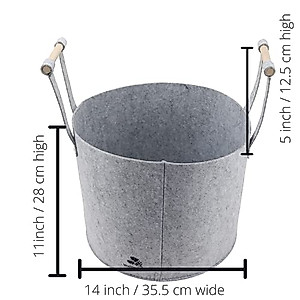 Reusable Grocery Bag, Shopping Large Sturdy Utility Felt Tote, Felt Produce Basket Tote Bag, Stylish Light Grey Bag for Travel, Work, Poolside, Laundry, Toys, Storage, Ladies Tote with Timber Handles