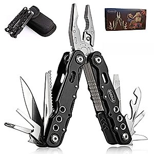 Multitool Knife for Men, Pliers Tools 15 in 1 Multi Tool with Safety Lock Screwdrivers Saw Bottle Opener Durable Sheath Perfect for Camping Survival Hiking