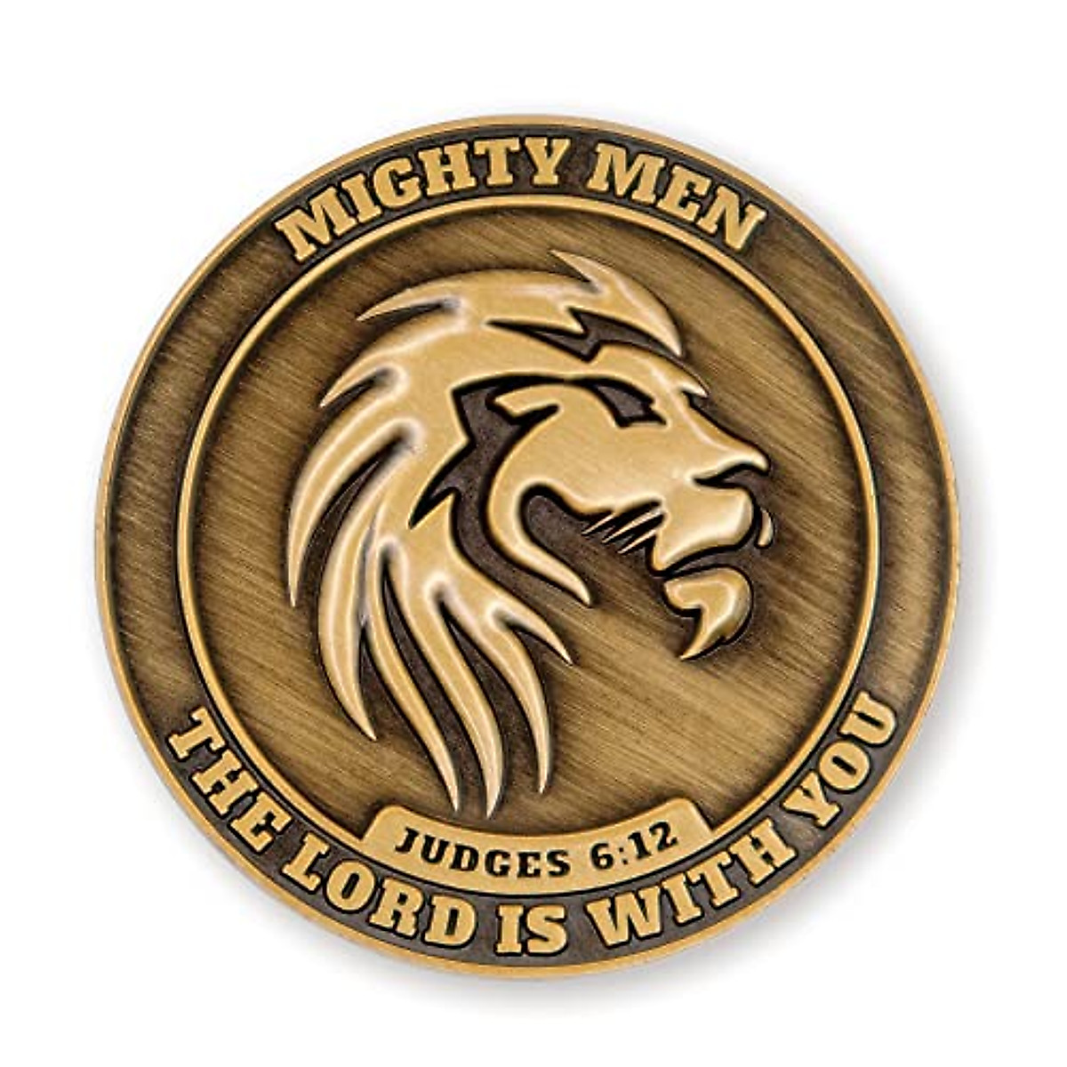 Be Strong & Courageous Lion Challenge Coin, Bulk Pack of 10 Mighty Men of God Pocket Discipleship Tokens for Bible Study, Bible Verse Worry Coin for Prayer, Christian EDC Coins for Military Veterans