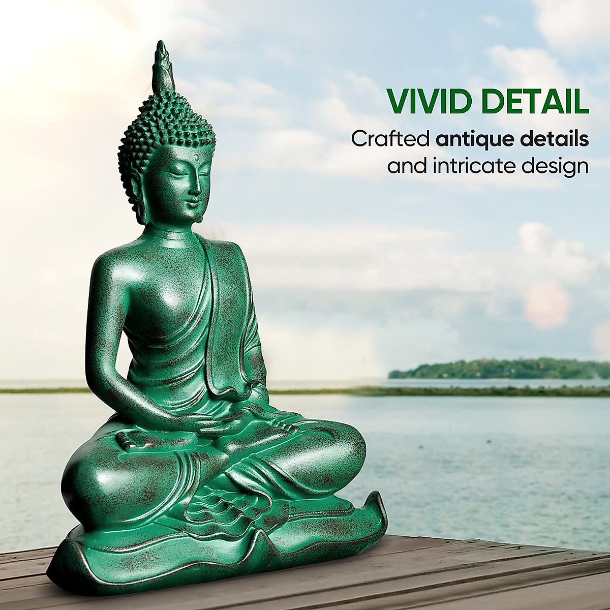 DBassinger Buddha Statue for Home Decor,6.18" Antique Thai Shakyamuni Sitting Statue Resin with Bronze Finish, Great Decoration for Meditation Altar