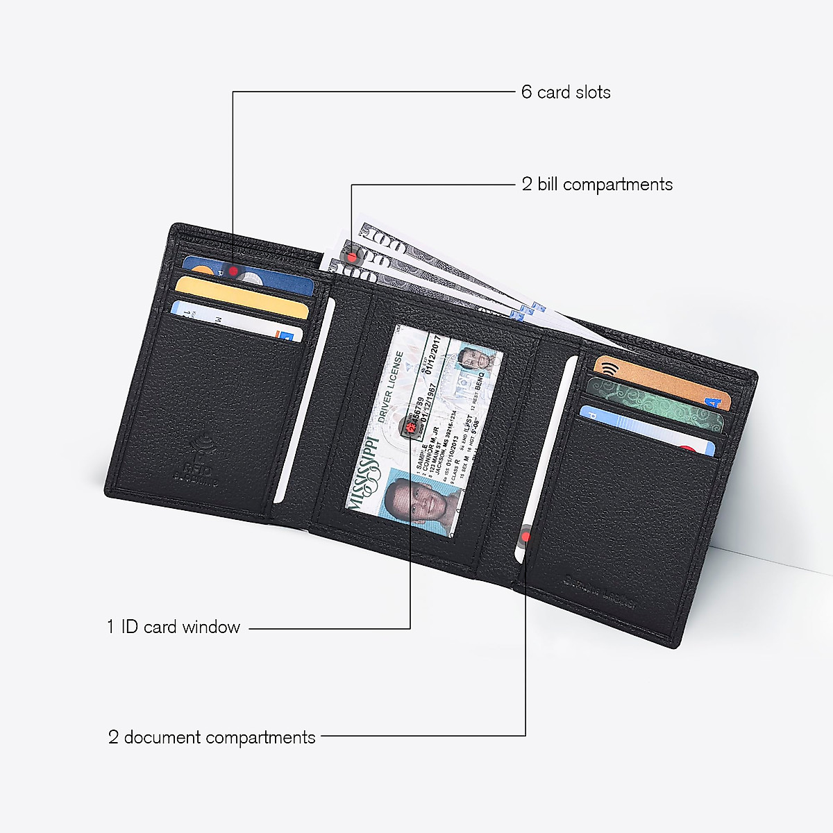 ESTALON Leather Trifold Wallet For Men with RFID Blocking - Men's Trifold Wallet with 6 Credit Card Slots 1 ID Window - Gifts For Men, Him