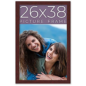 26x38 Frame Brown Solid Wood Picture Frame Width 0.75 Inches | Interior Frame Depth 0.5 Inches | Mogano Traditional Photo Frame Complete with UV Acrylic, Foam Board Backing & Hanging Hardware
