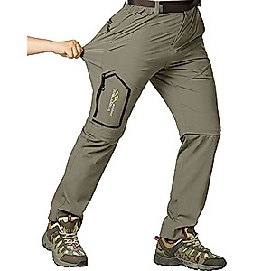 Mens Hiking Stretch Pants Convertible Quick Dry Lightweight Zip Off Outdoor Travel Safari Pants (818 Khaki 32)