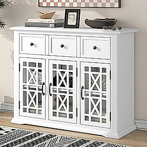 Quarte Farmhouse 35.4" Storage Cabinet with 3 Doors and 3 Drawers,Solid Wood Sideboard Table with Interior Shelf,for Entryway,Kitchen and Dining Room (White#h)