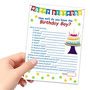 ALodr 20 How Well Do You Know The Birthday boy Game Cards - boy Birthday Party Activity Notebook Themed Party Decorations-Teens Kids Birthday Party Game - boy Birthday Supplies, Activity, Decorations