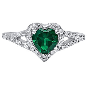 Dazzlingrock Collection 6mm Heart Lab Created Gemstone & White Diamond Engagement Ring in 925 Sterling Silver