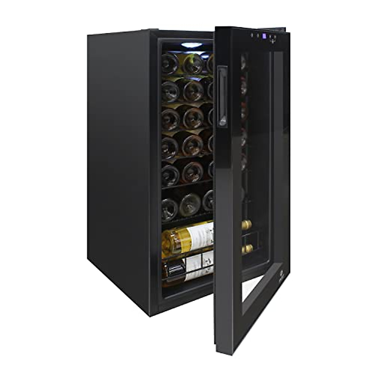 Vinotemp EL-28TS 28 Bottle Cooler Refrigerator, Freestanding Wine Fridge with Touch Screen Adjustable Temperature Control, Dual-Paned Glass Door and Safety Lock, Black