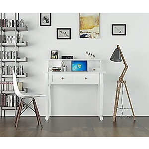 DMAITH Writing Desk with 4 Storage Drawers, Wood Secretary Desks for Home Office, Computer Desk Workstation Laptop Table, Small Vanity Desk for Bedroom, 42" W x 16" D x 36" H, White