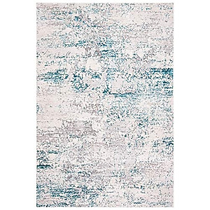 SAFAVIEH Amalfi Collection 8' x 10' Cream / Turquoise AMF572B Modern Abstract Distressed Area Rug