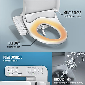 TOTO SW3023#01 WASHLET KC2 Round Electronic Bidet Toilet Seat, Cotton White & WASHLET A2 Electronic Bidet Toilet Seat with Heated Seat and SoftClose Lid, Elongated, Cotton White